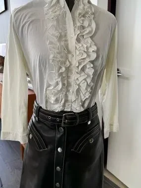 Maje | Skirts | Maje Black Leather Aline Skirt With Belt And Snap Front ...